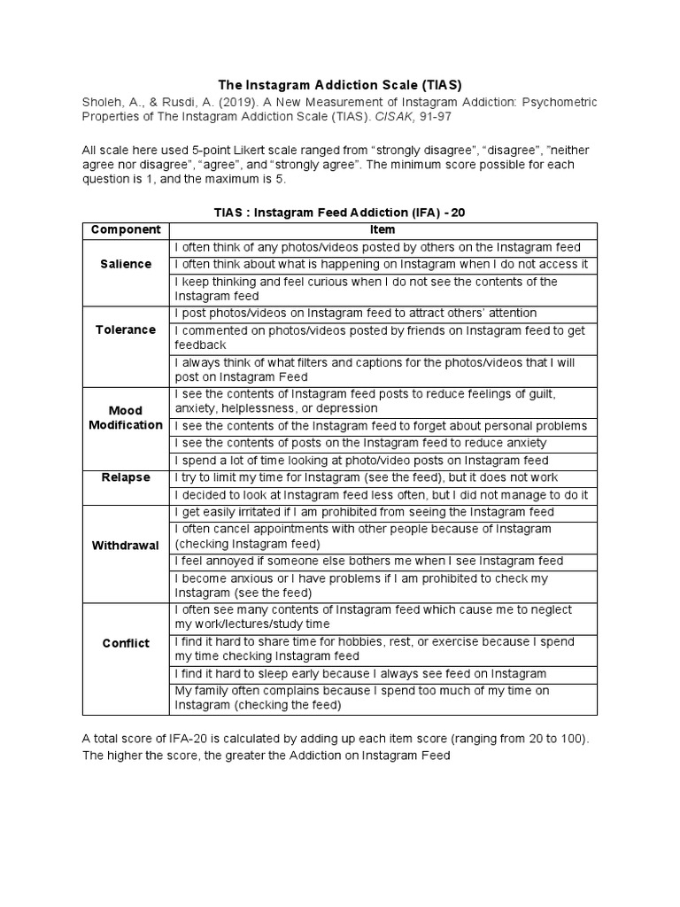 Instagram Addiction Scale Overview | PDF | Anxiety | Major Depressive ...