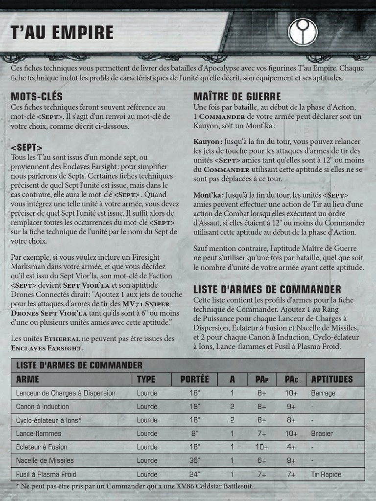 FRE Apoc - Datasheet - Tau - Empire - Web PDF | PDF | Fusil | Militaire