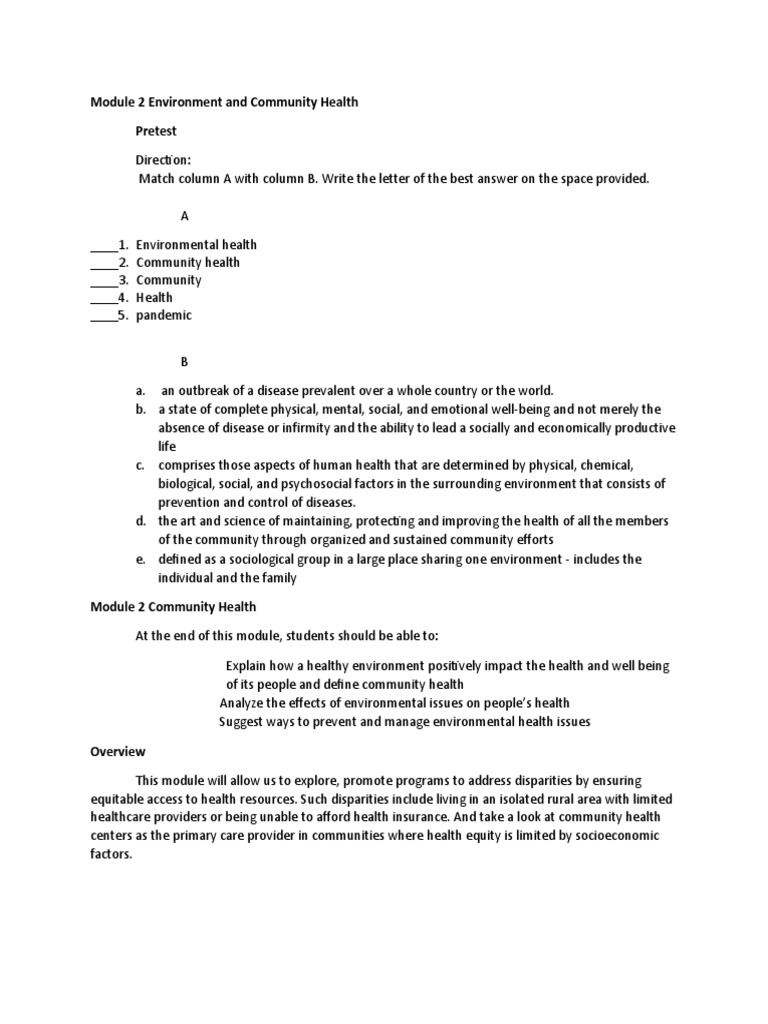 Community Health and Environment Module | PDF | Health Equity | Community