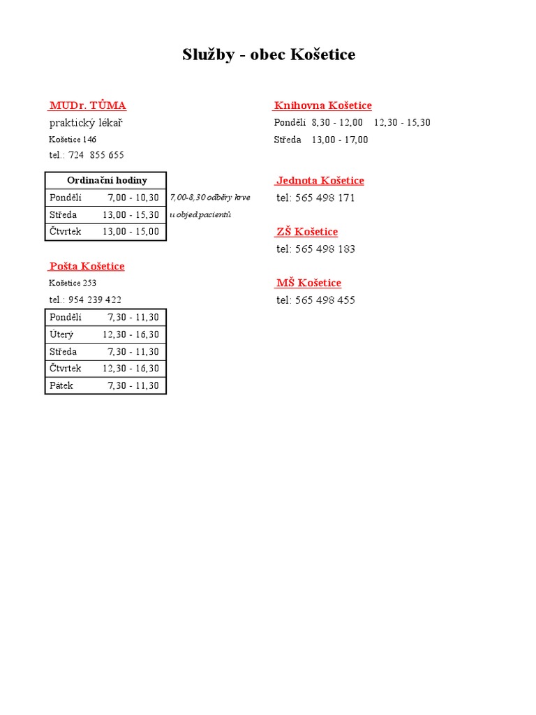 Služby Obce Košetice | PDF