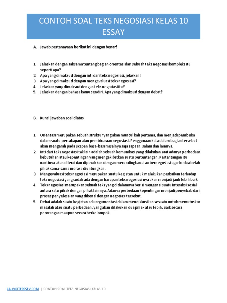 Soal Teks Negosiasi Essay | PDF | Karier & Perkembangan | Kajian Bahasa ...