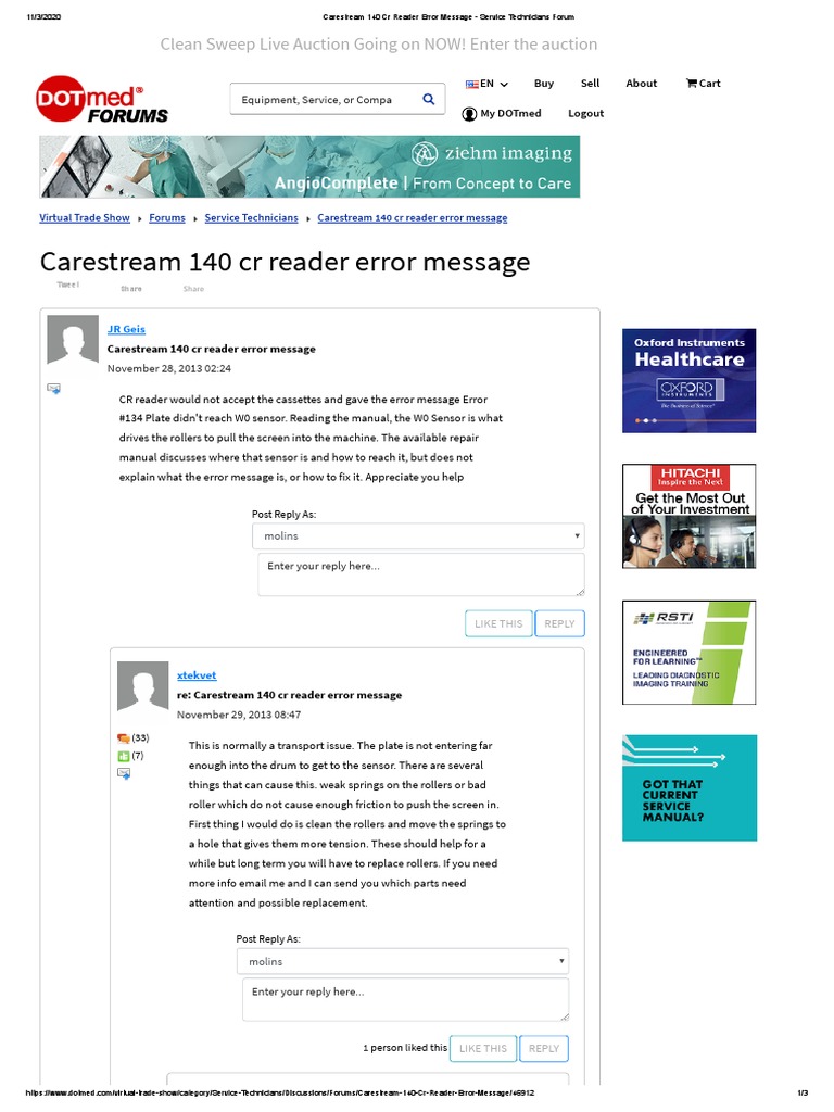 Carestream 140 CR Reader Error Message - Service Technicians Forum | PDF | Computing | Communication