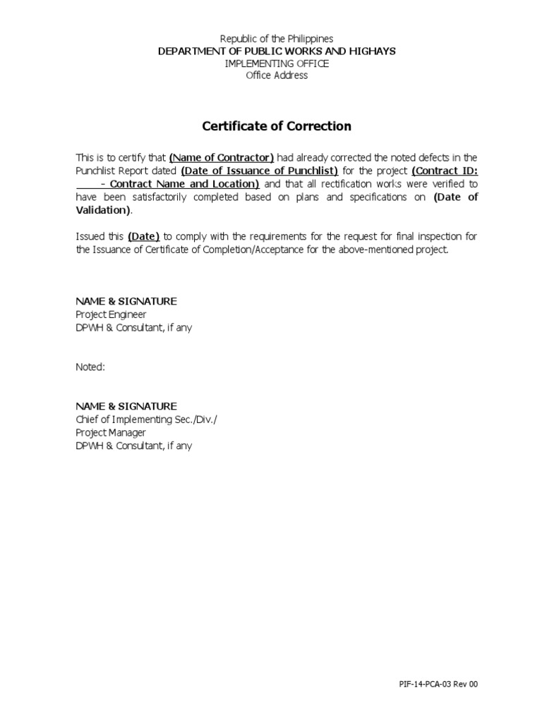 PIF-14-PCA-03 Certificate of Correction | PDF
