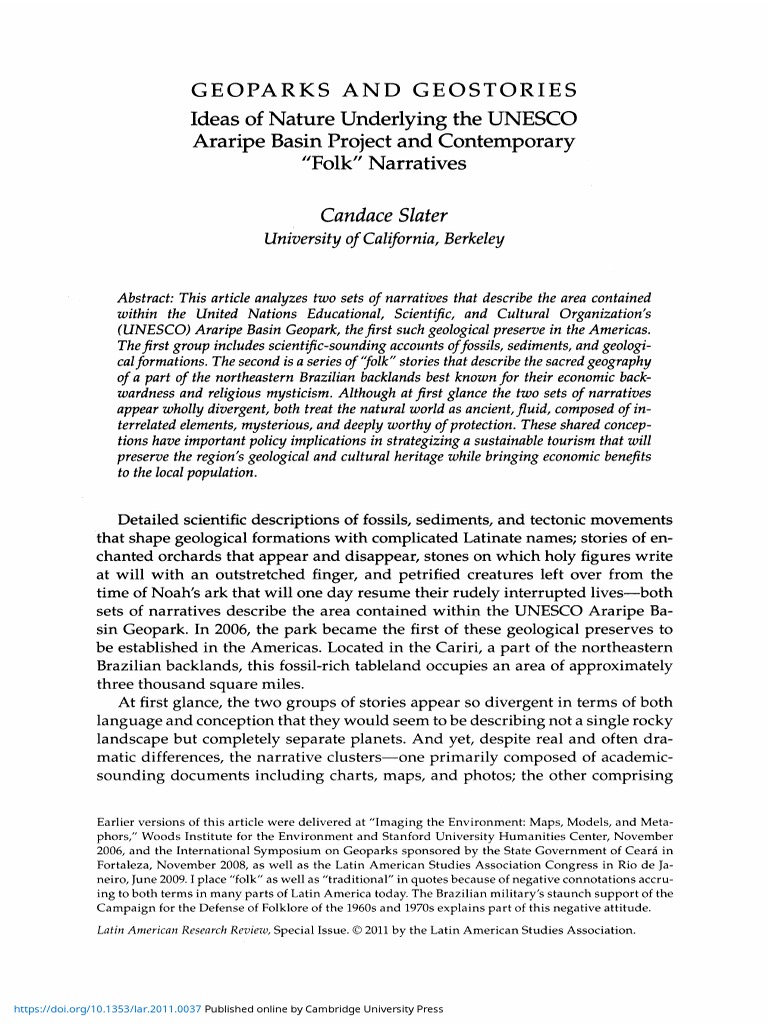 Geoparks and Geostories Ideas of Nature Underlying The Unesco Araripe ...