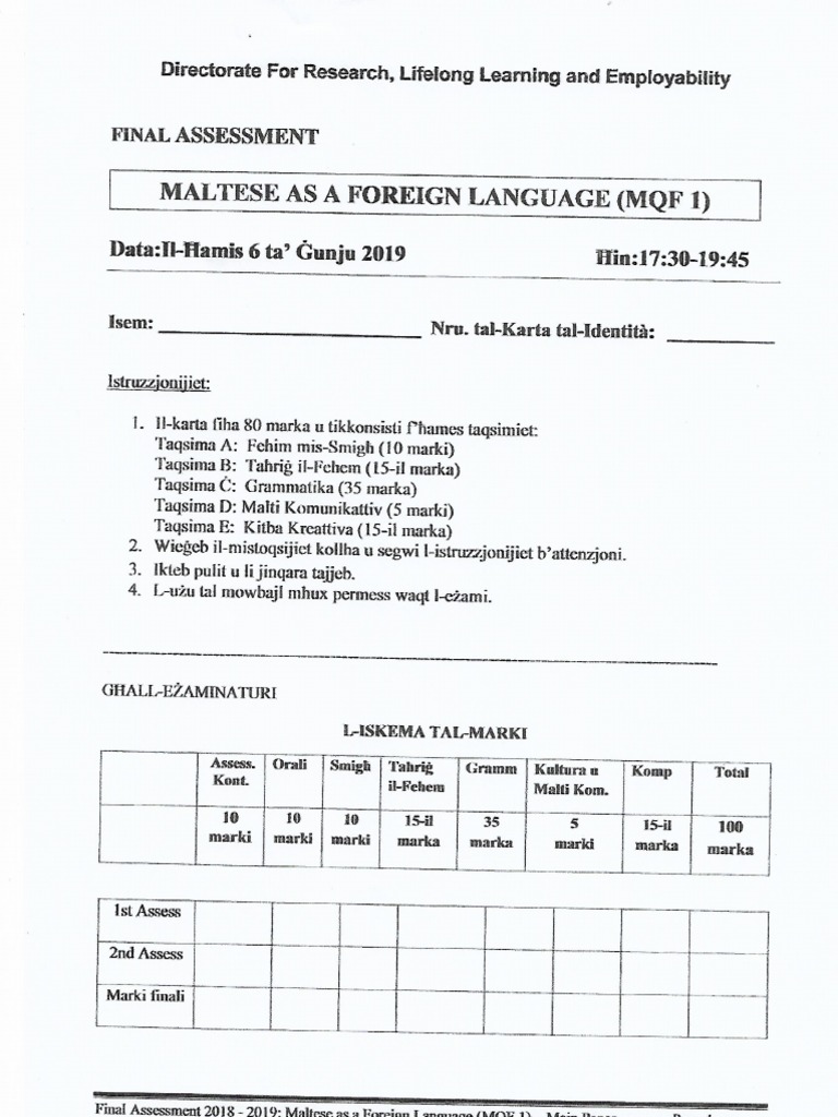 MFL 1 Past Paper 2019 (Copy) PDF | PDF