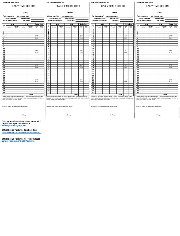 Digital Daily Time Record DTR September 2021 | PDF