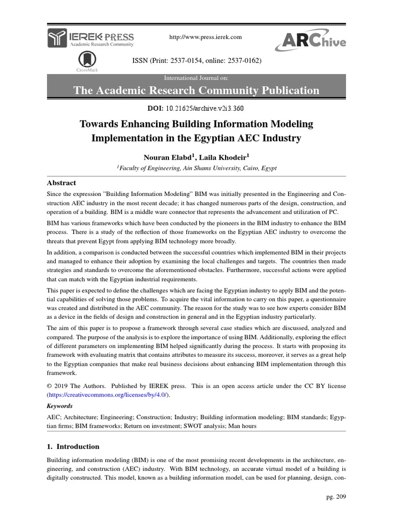 Towards Enhancing Building Information Modeling Implementation In The Egyptian Aec Industry