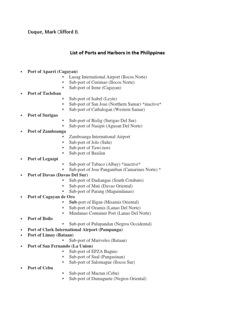List of Major Philippine Ports | PDF | Port | Water Transport