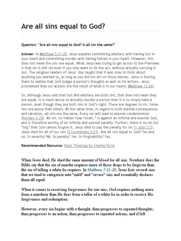 Are All Sins Equal To God | PDF