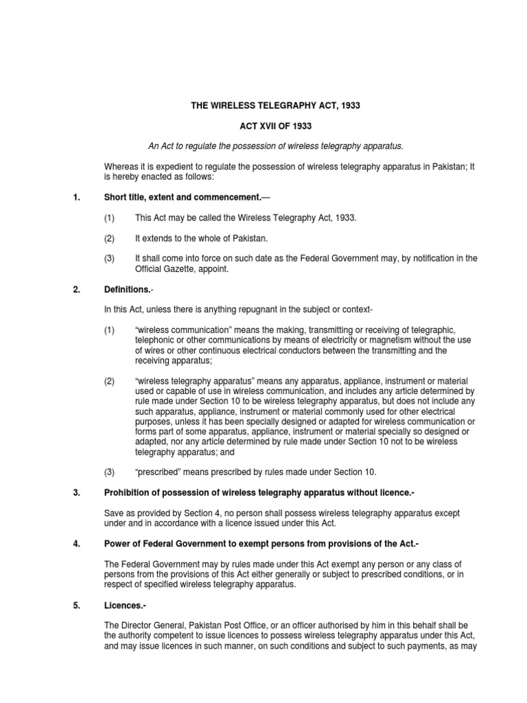 The Wireless Telegraphy Act 1933 | PDF | Search Warrant | Telegraphy