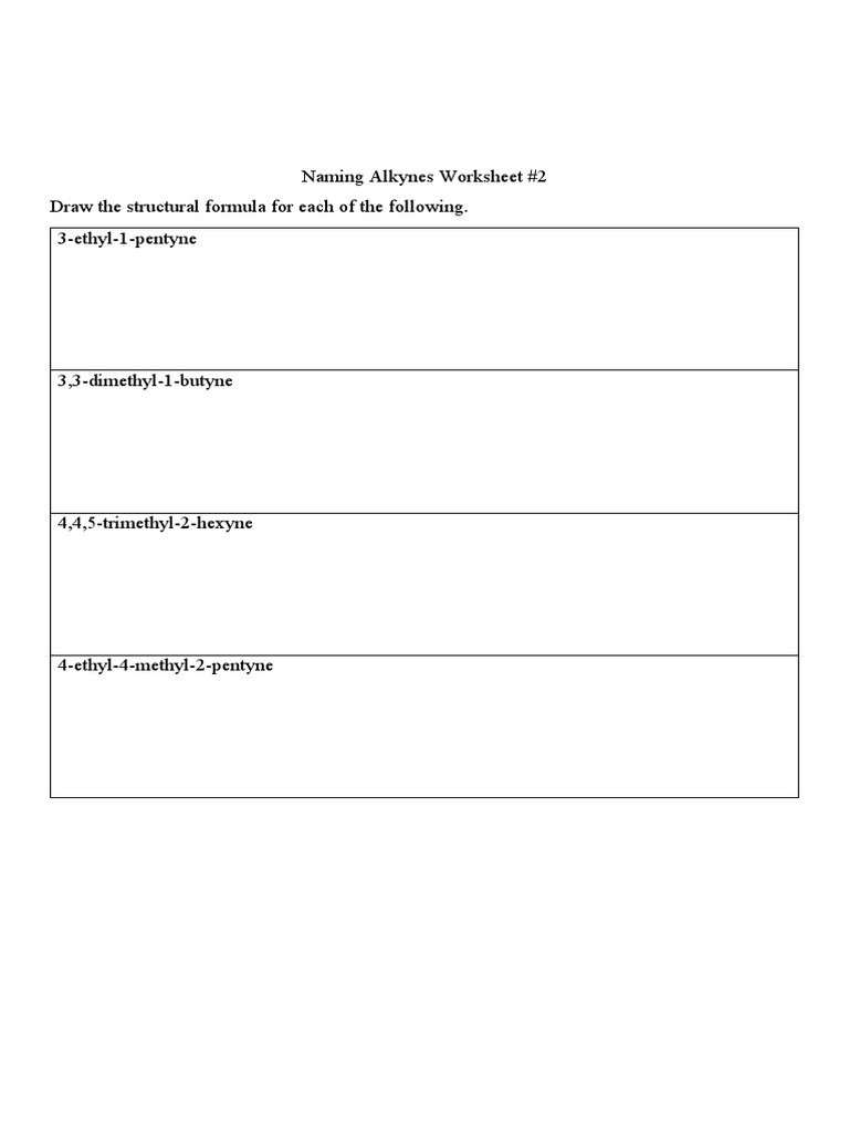 Naming Alkynes Worksheet | PDF