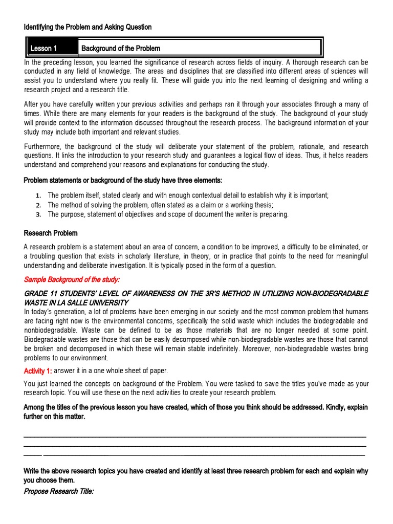 Identifying The Problem and Asking Question Module 2 Factsheet | PDF ...