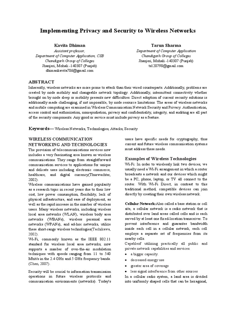 Implementing Privacy and Security To Wireless Networks | PDF | Computer Network | Public Key ...