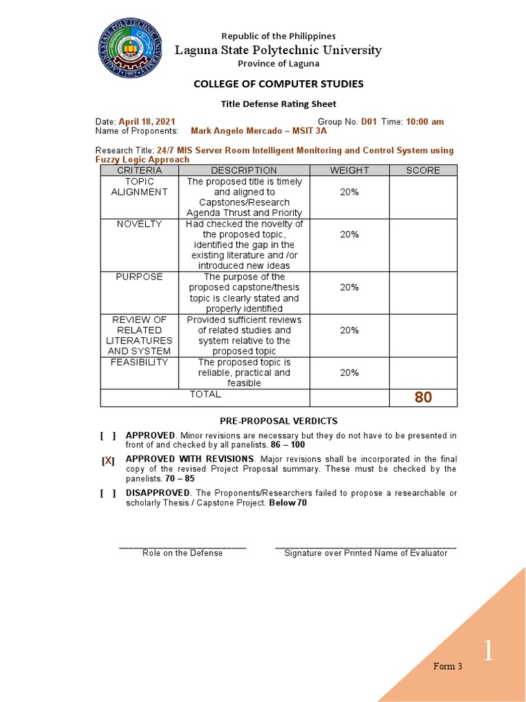 Form 3 Title Defense Rating Sheet | PDF | Computing