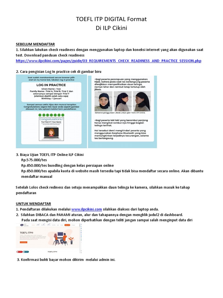 Alur Pendaftaran Hingga Pelaksanaan TOEFL ITP DIGITAL Format | PDF | Karier & Perkembangan