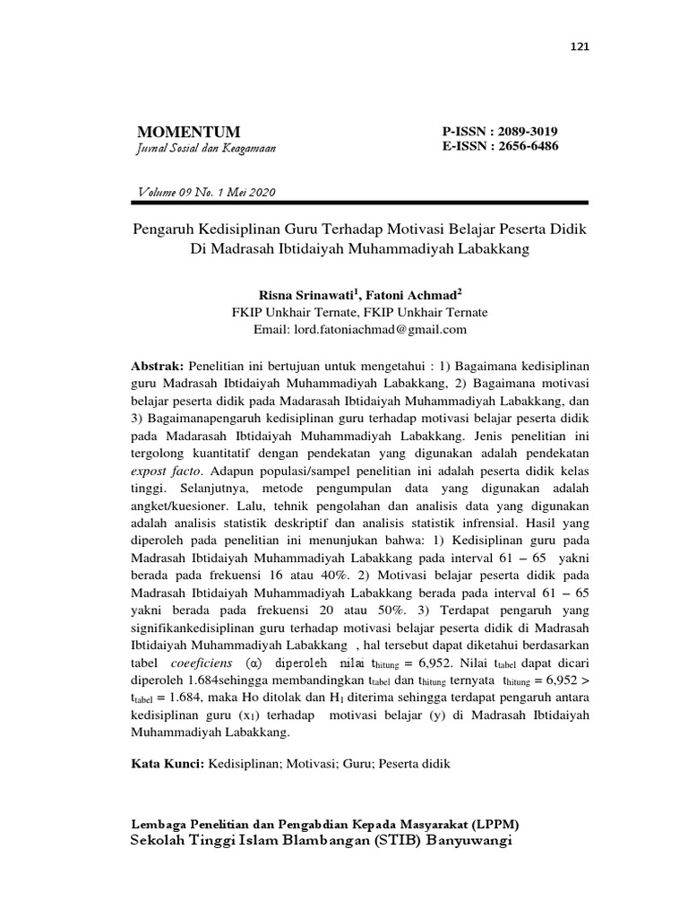 Pengaruh Kedisiplinan Guru Terhadap Motivasi Belajar Peserta Didik Di Madrasah Ibtidaiyah ...