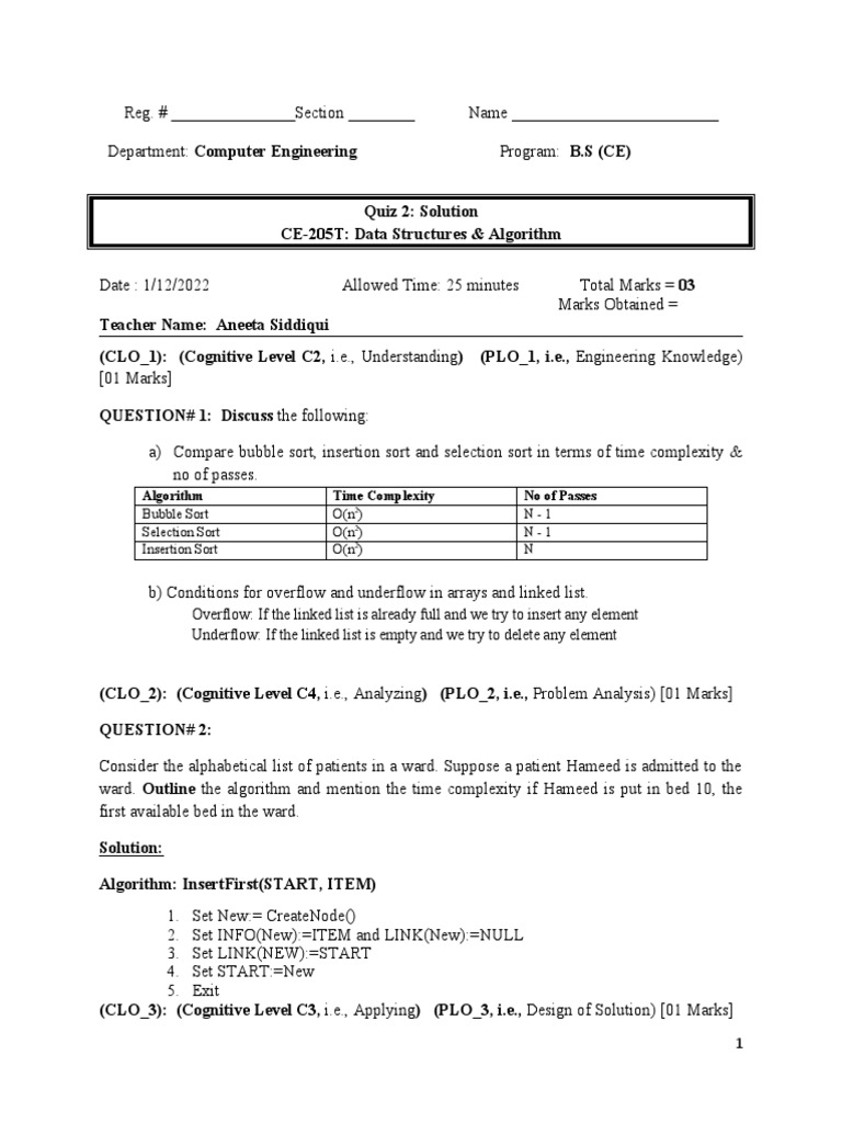 Quiz2 Sec C Solution | PDF | Computer Science | Algorithms