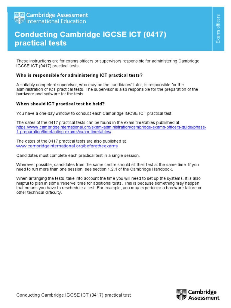 Conducting Cambridge IGCSE ICT (0417) Practical Test Instructions | PDF ... Conducting Cambridge IGCSE ICT (0417) Practical Test Instructions | PDF ...