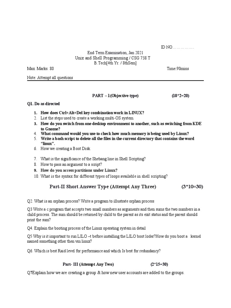 Linux B.tech Cse Paper | PDF
