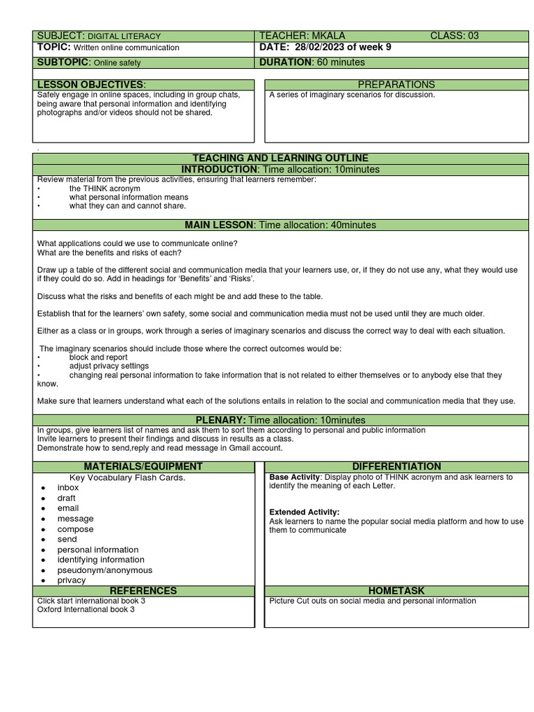 Year 3 ICT Lesson Plan Week 9 PDF | PDF | Learning | Social Media