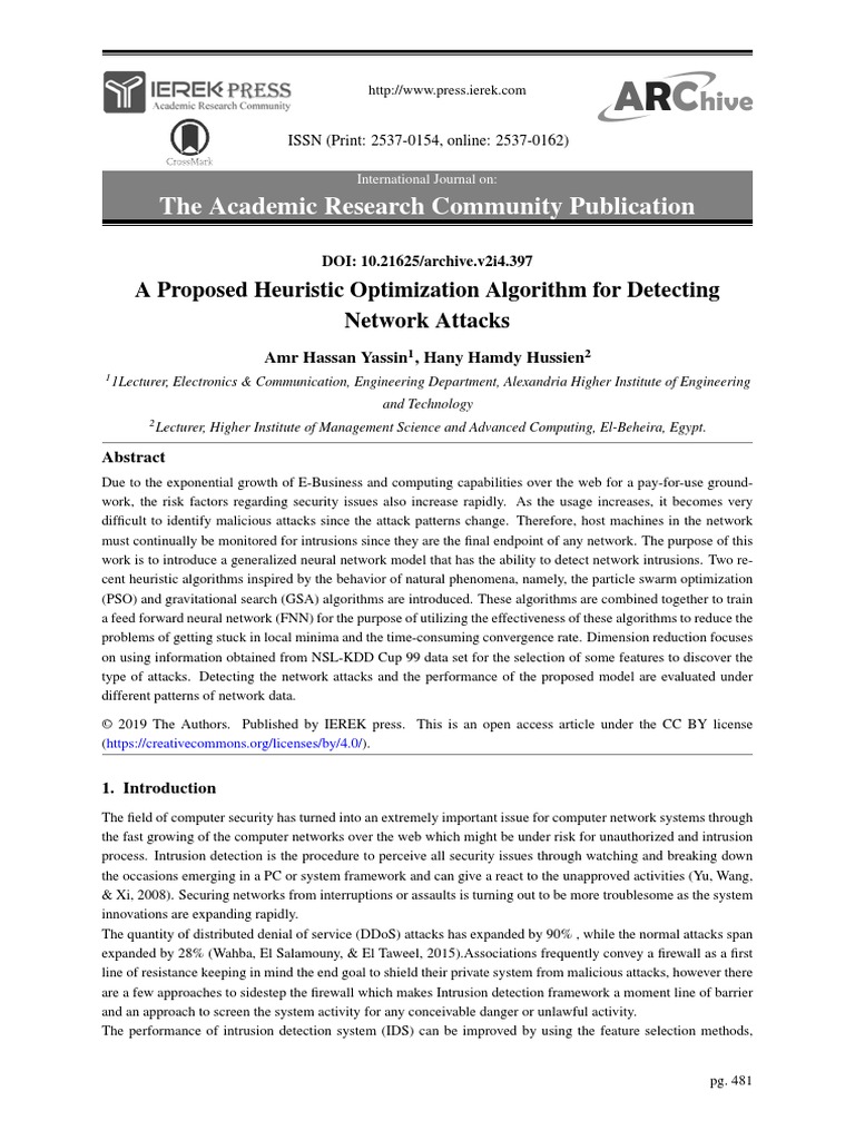A Proposed Heuristic Optimization Algorithm For Detecting Network Attacks Pdf Artificial 