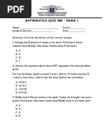 Mathematics Quiz Bee Grade 2 | PDF