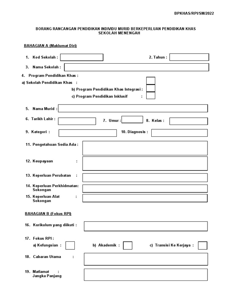 Borang RPI Menengah | PDF