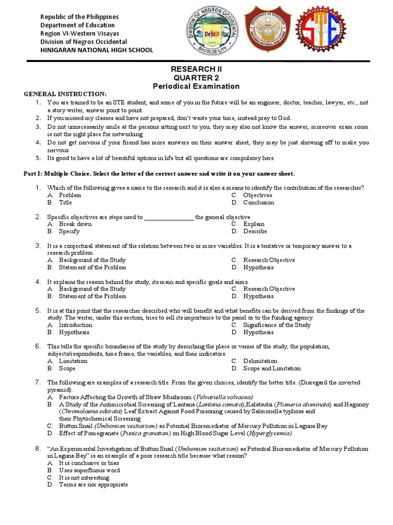 q1 Exam - RESEARCH II | PDF | Hypothesis | Sewage