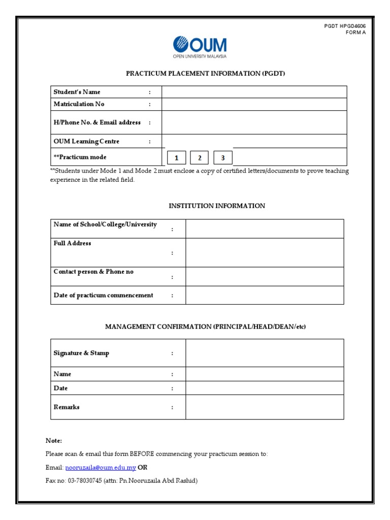 1. Practicum Placement Information (Form A) | PDF