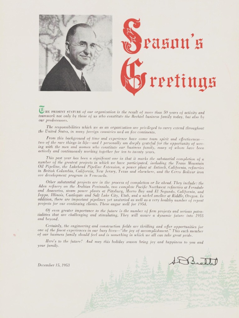 Bechtel Briefs December 1953 - Stephen D. Bechtel Sr. | PDF