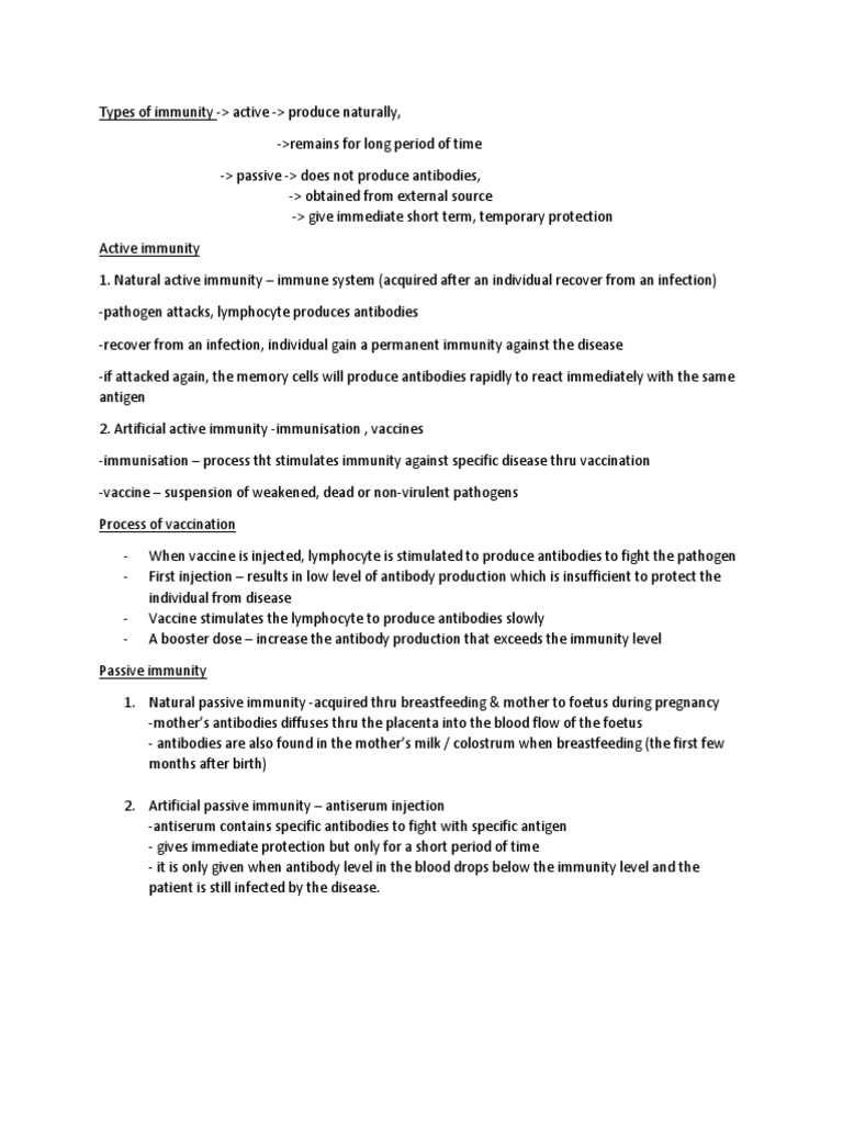 Types of Immunity | PDF | Immunity (Medical) | Infection