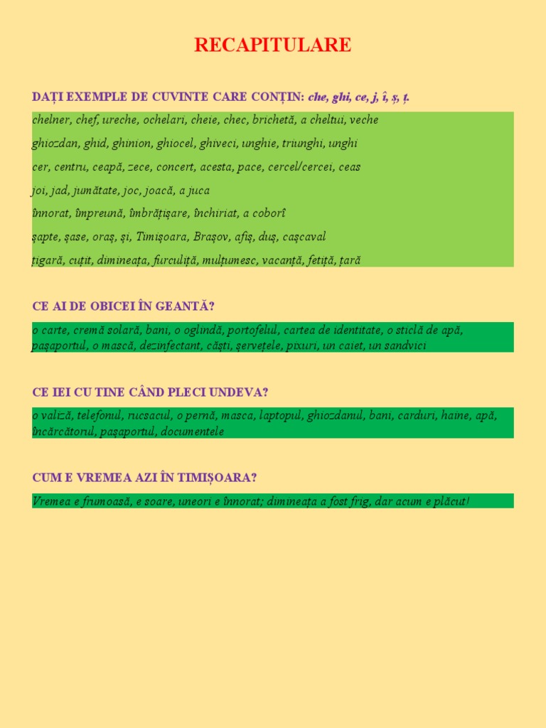 RECAPITULARE - Examen | PDF