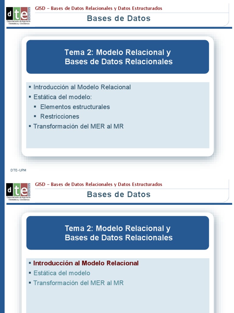 GISD BDRDE Tema2 Modelo - Relacional BDR | PDF | Base de datos relacional | Tecnologías de la ...