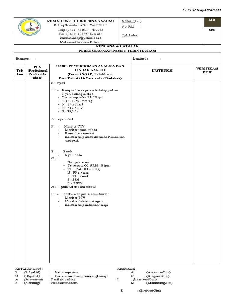 Contoh CPPT dan Penulisan SOAP | PDF