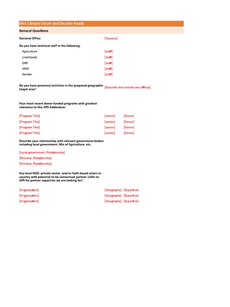 Climate Smart and Disaster Ready APS Questionnaire - Jan 24 | PDF ...