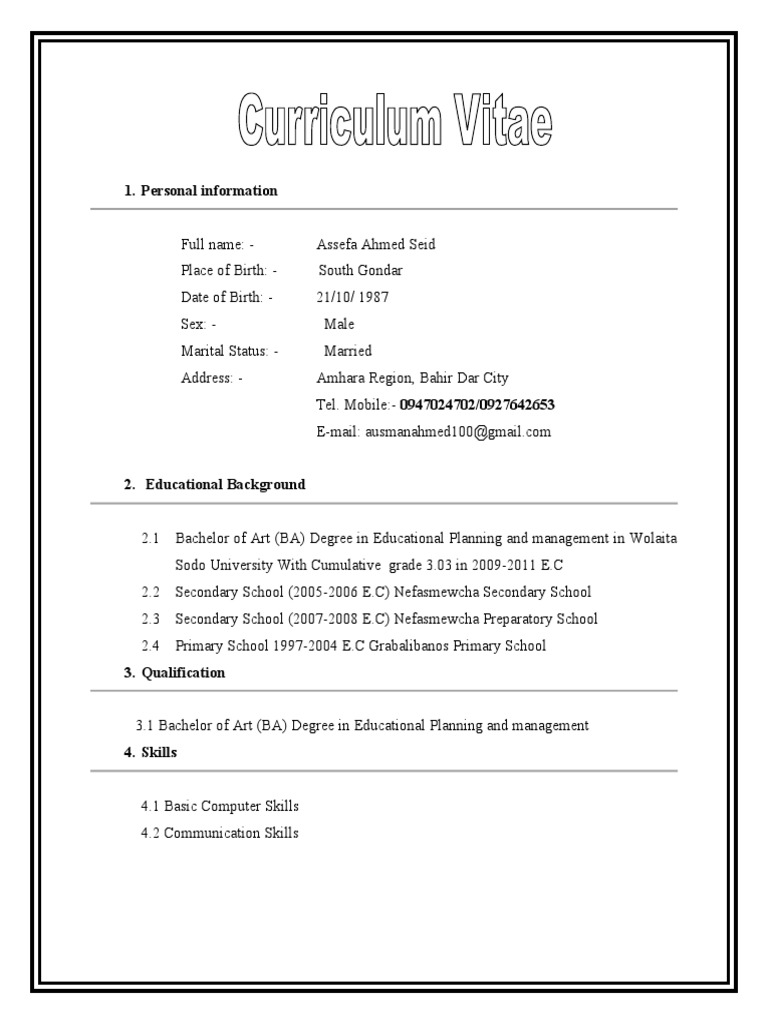 CV MR - KassahunYIBELTALSAHILU Ethiopia ENG | PDF