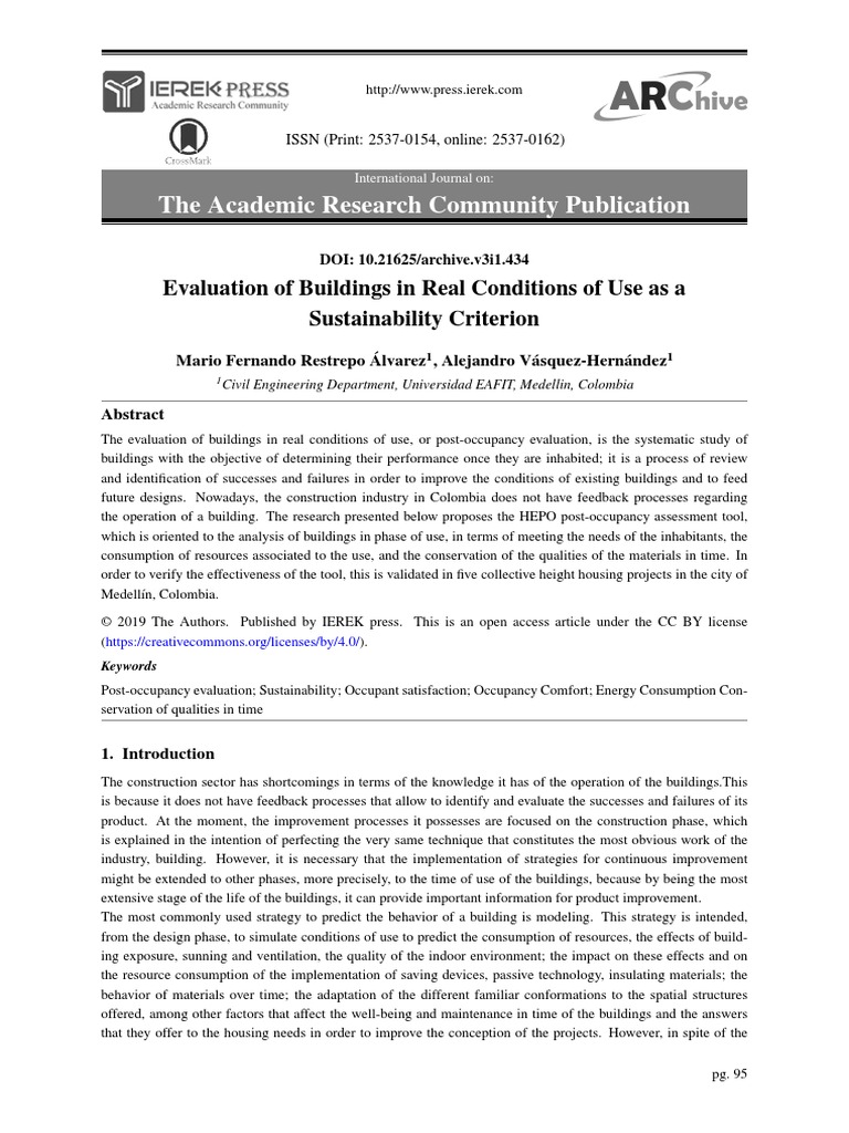 Evaluation of Buildings in Real Conditions of Use As A Sustainability Criterion | PDF ...