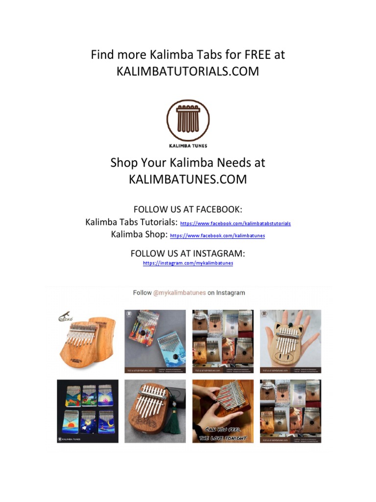 Kalimba Tutorials Tabs Songbook | PDF | Song Forms | Musical Forms