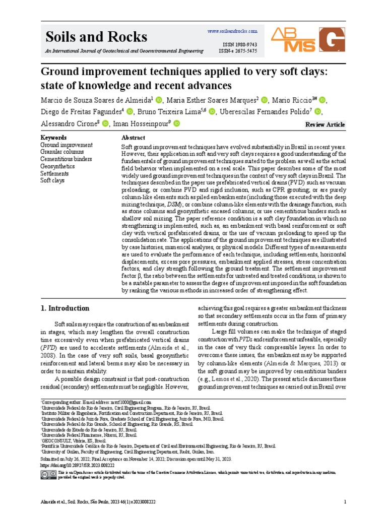 Almeida Et Al. (2023) (SR) Ground Improvement Techniques Applied To Very Soft Clays State of ...