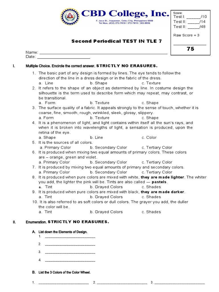 Second Periodical TEST IN TLE 7 | PDF | Color | Paragraph