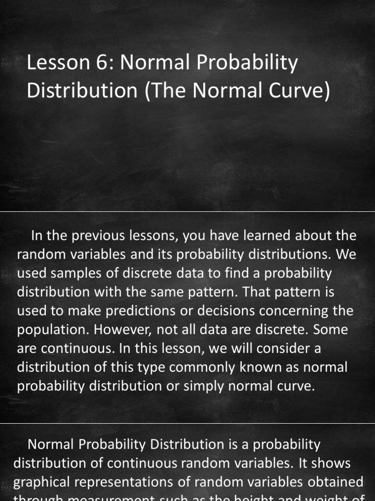 Lesson 6 Normal Distribution | PDF | Normal Distribution | Probability ...