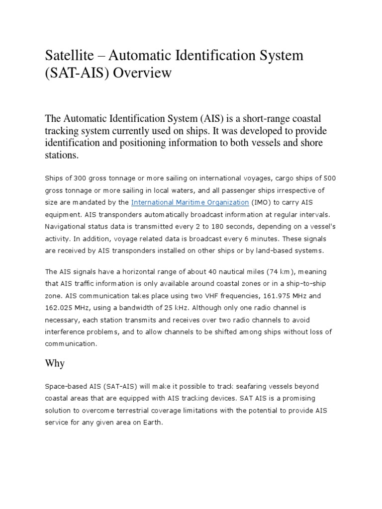 Satellite - Automatic Identification System (SAT-AIS) Overview | PDF | Telecommunications ...