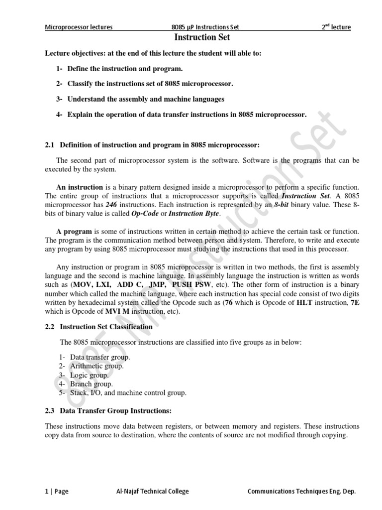 Lect2 Instruction Set | PDF | Assembly Language | Computer Program Lect2 Instruction Set | PDF | Assembly Language | Computer Program