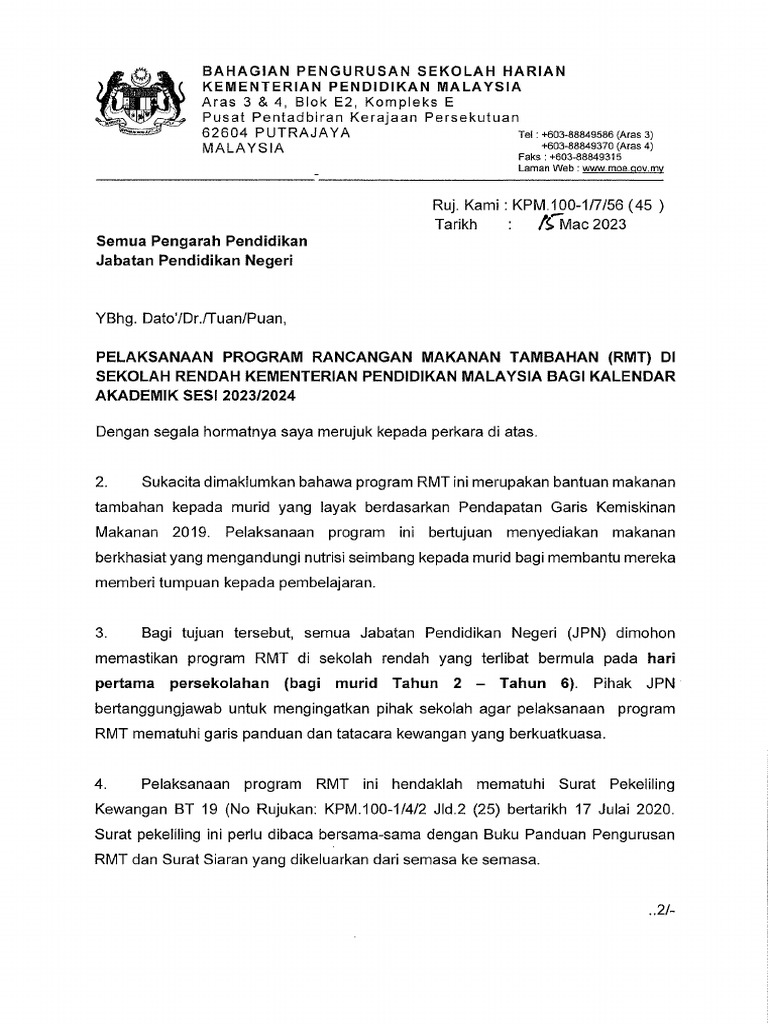 Pelaksanaan Program Rancangan Makanan Tambahan RMT Di Sekolah Rendah | PDF Pelaksanaan Program Rancangan Makanan Tambahan RMT Di Sekolah Rendah | PDF