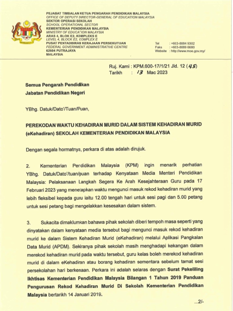 Perekodan Waktu Kehadiran Murid Dalam Sistem Kehadiran Murid Ekehadiran ...