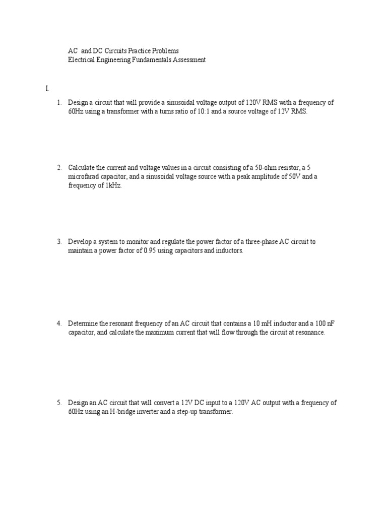 AC and DC Circuits Practice Quiz | PDF