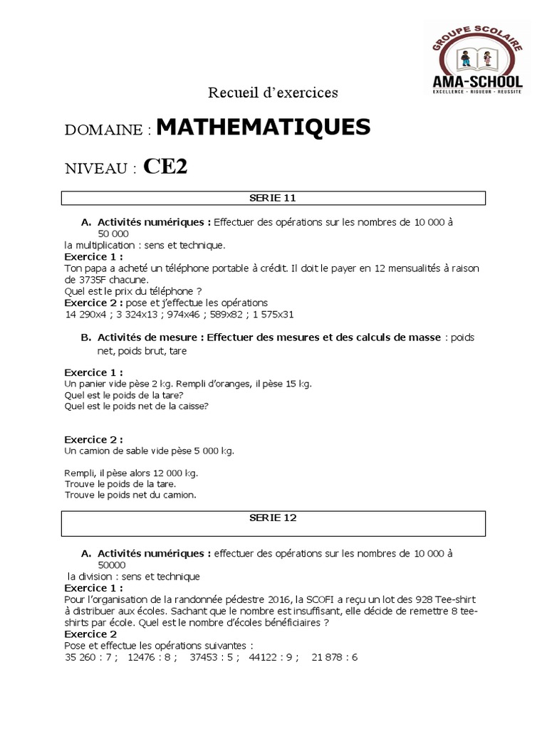 Exercices sur poids net et brut CE2 | PDF | Communication humaine ...