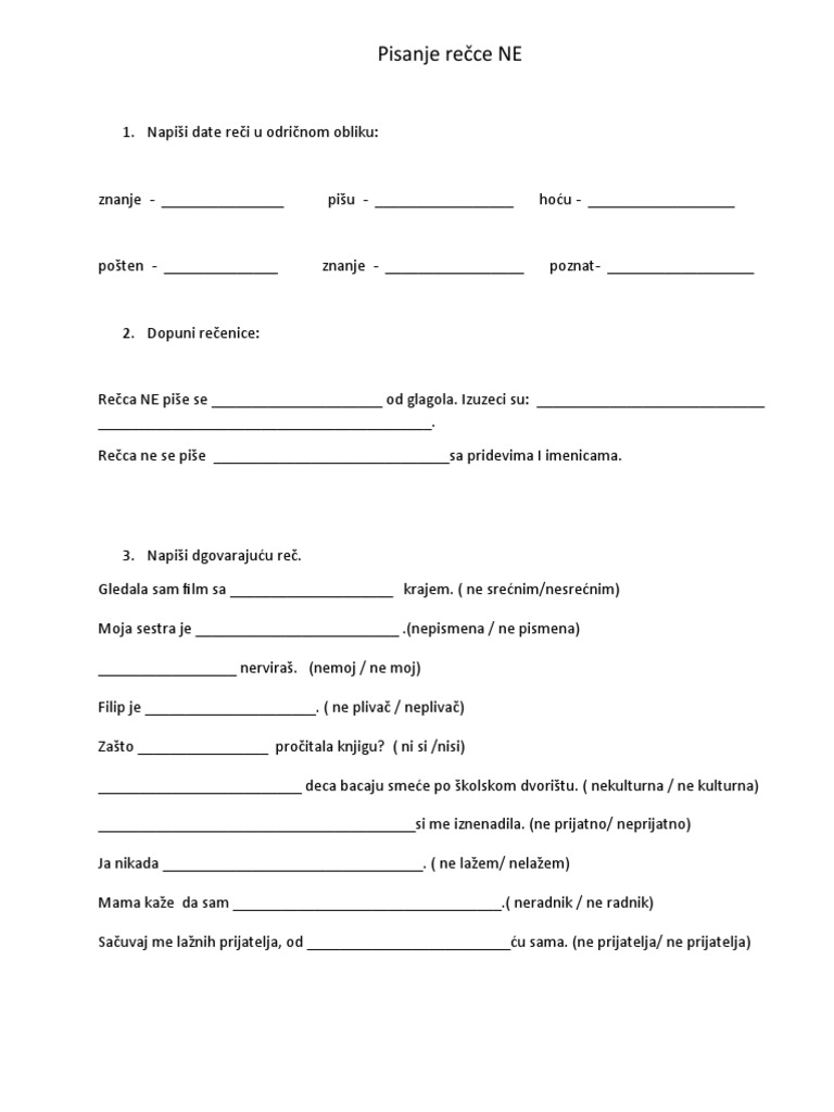 Pisanje Rečce NE | PDF