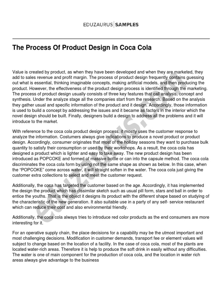 Coca-Cola Product Design Process Overview | PDF | Product (Business) | Coca