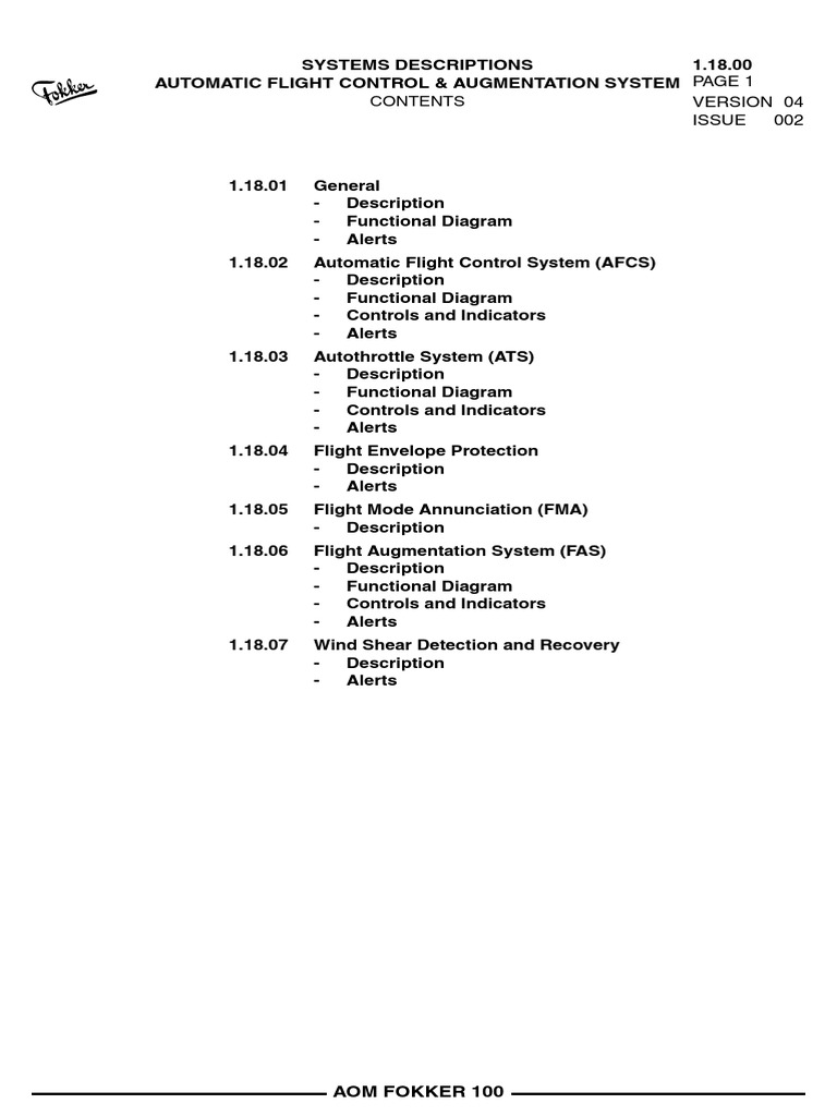 Fokker 100-Automatic Flight Control and Augmentation System AFCAS | PDF